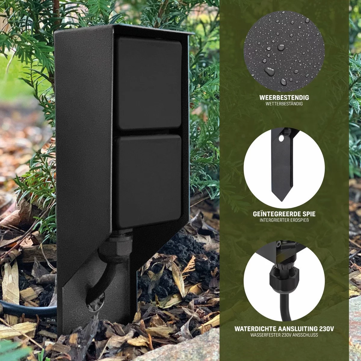 Gartensteckdose Double Spike Schwarz | Nostalux.de
